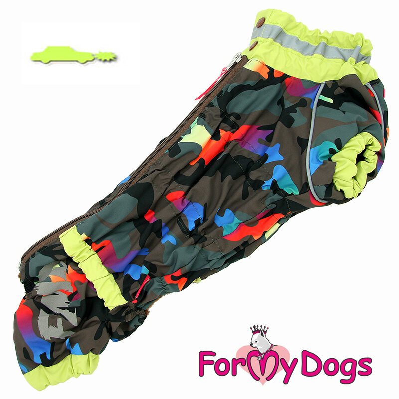 Теплый комбинезон для таксы миниатюрной ForMyDogs, для мальчиков, р. TM1 (длина спины 34 см, обхват груди до 40 см), хаки/желтый