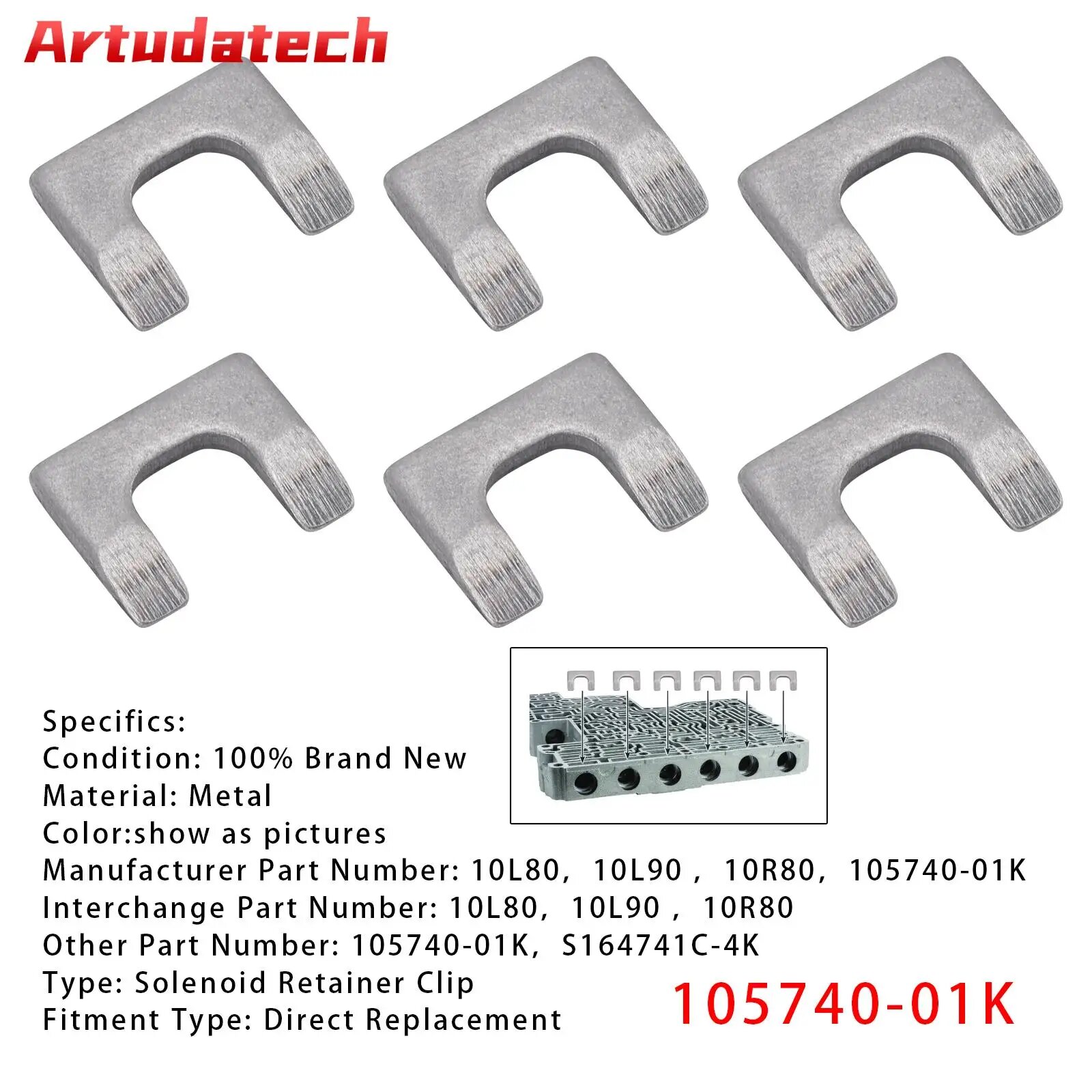 Комплект из 6 фиксаторов соленоидов Artudatech 105740-01K для клапанов трансмиссии 10L80, 10L90, 10R80, автомобильные аксессуары