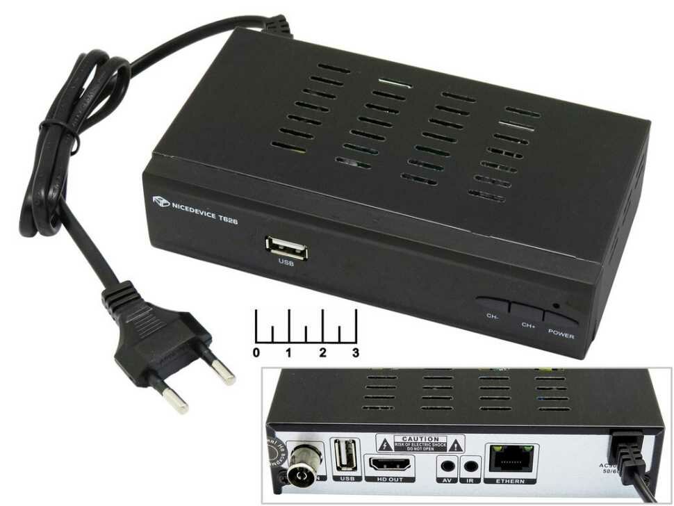 Ресивер цифровой телевизионный DVB-T2 NiceDevice T626 + медиаплеер (шнур 3RCA-AUD 3.5 4 контакта)