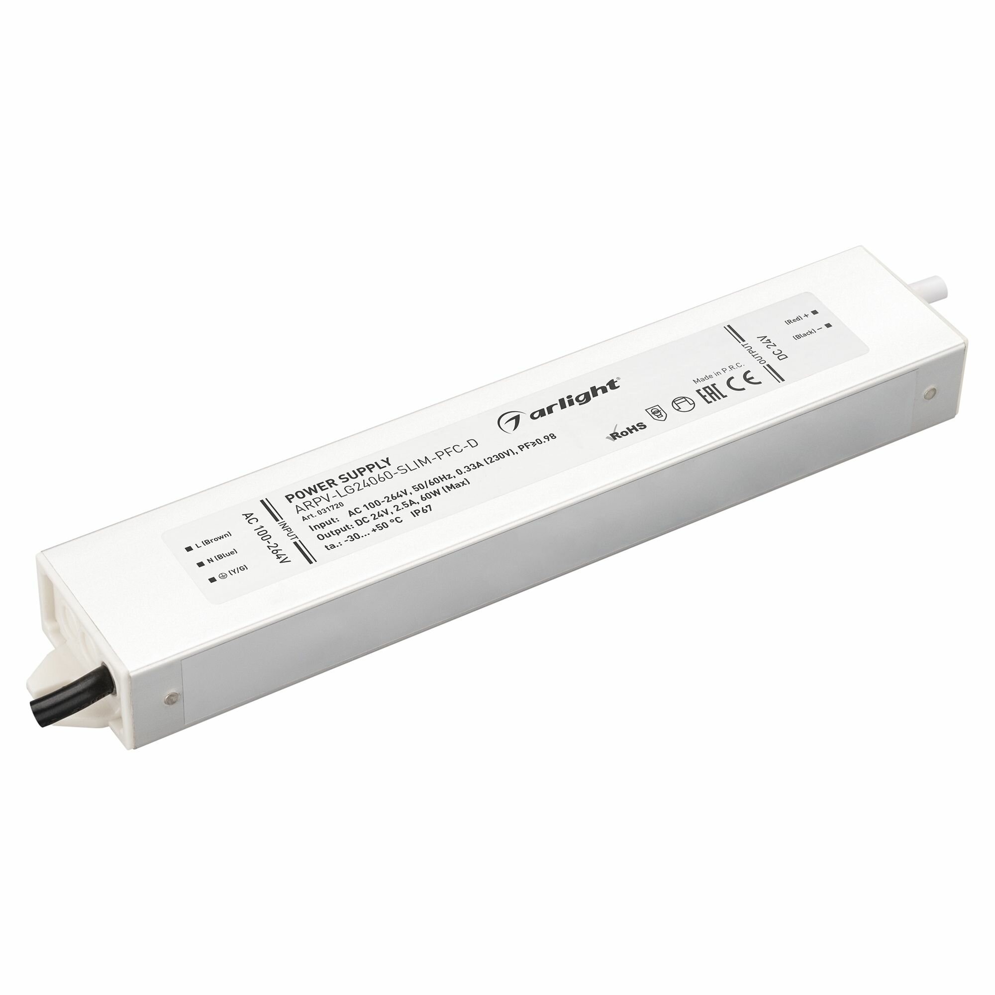 Блок питания для светодиодной ленты Arlight ARPV-LG24060-SLIM-PFC-D (24V, 2.5A, 60W)