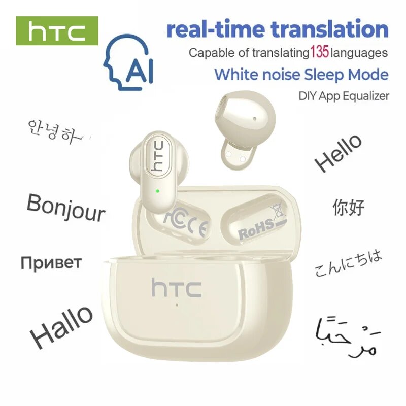 Беспроводные наушники HTC NE51 TWS Bluetooth 6.0 с AI-переводчиком Белый, white AI