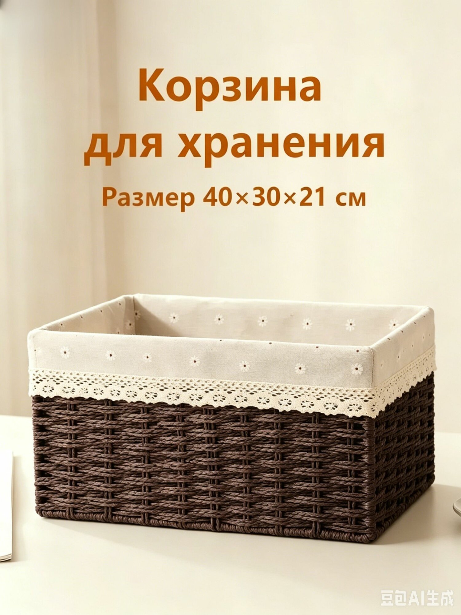 Корзина для хранения длина 40 см, ширина 30 см, высота 21 см.