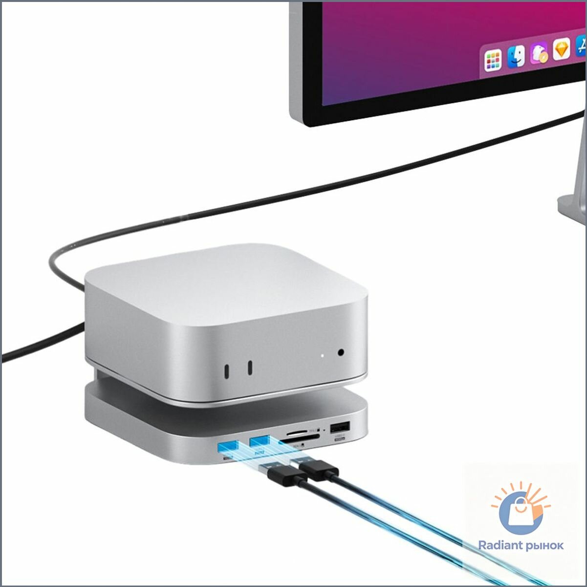 USB C Hub с M.2 SSD для Mac Mini M4/M4 Pro, USB3.2 10 Гбит/с, SD4.0/TF4.0 (MC60)