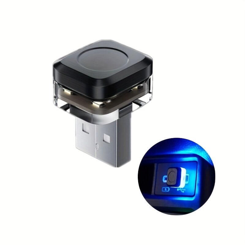 USB-подсветка для автомобиля, миниатюрная светодиодная лампа атмосферного освещения салона, 1 шт, синий, без батареек