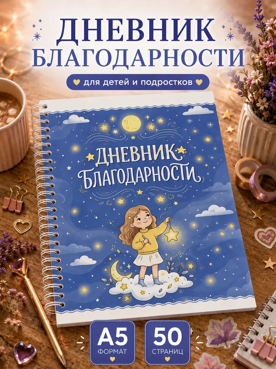 Дневник благодарности для детей и подростков 50 страниц, формат А5