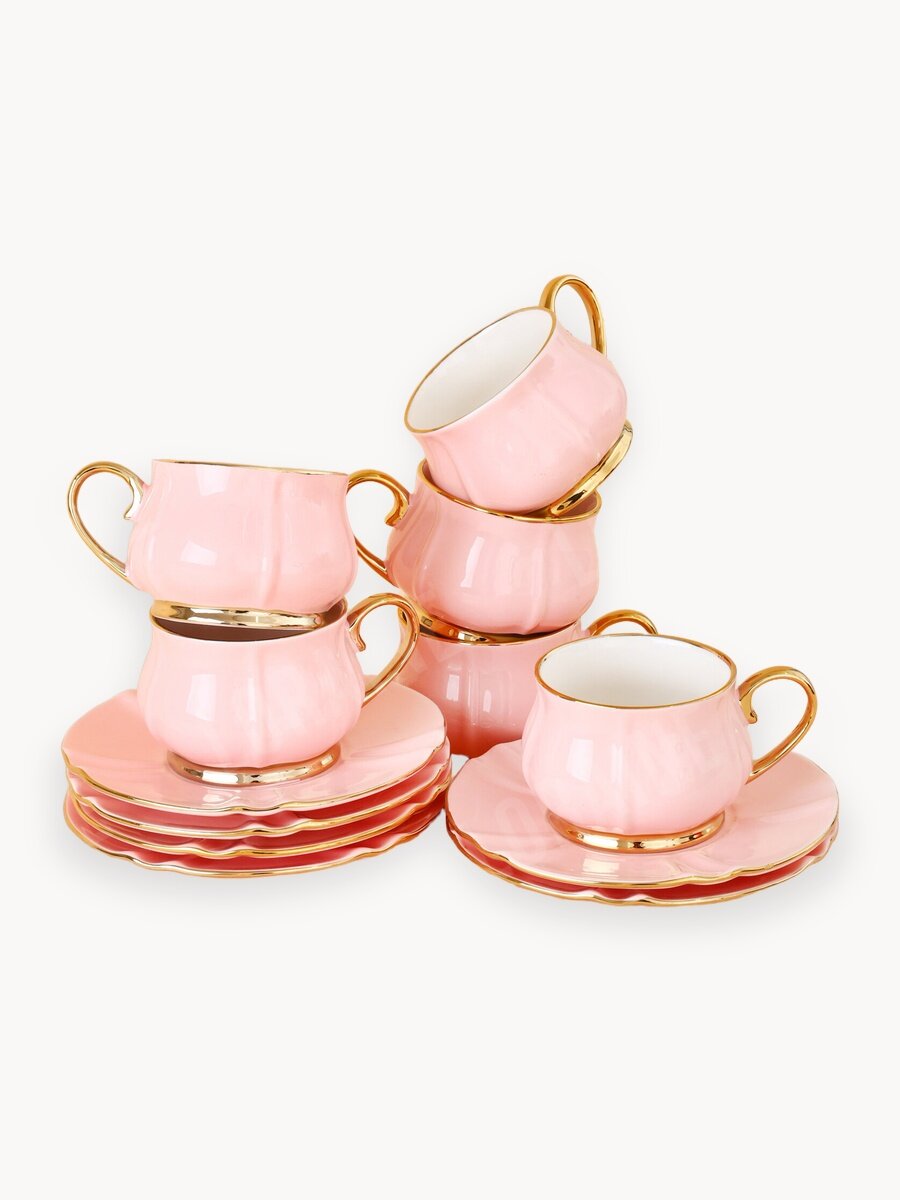 Чайный сервиз из костяного фарфора Loraine на 6 персон 12 предметов 200мл в подарочной упаковке