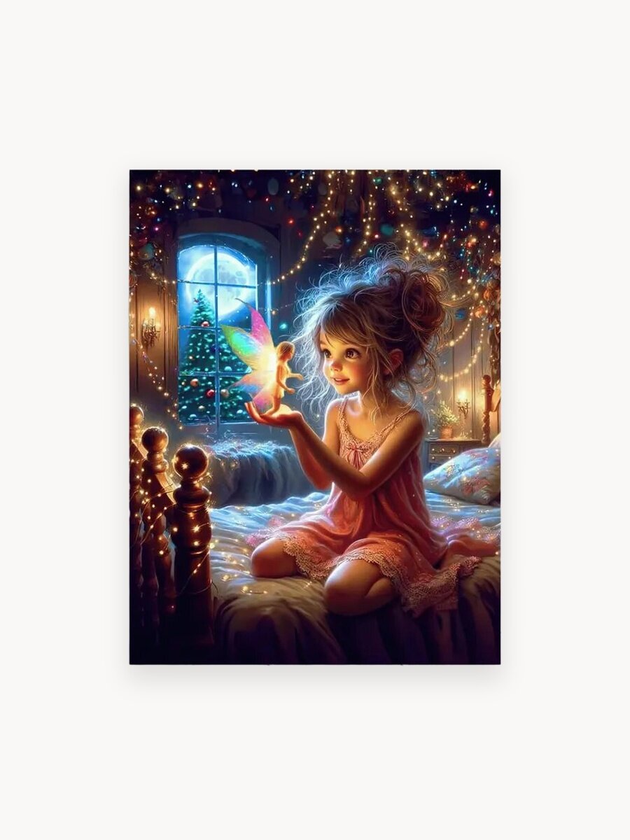 Алмазная мозаика на подрамнике 30x40 "Девочка и фея"