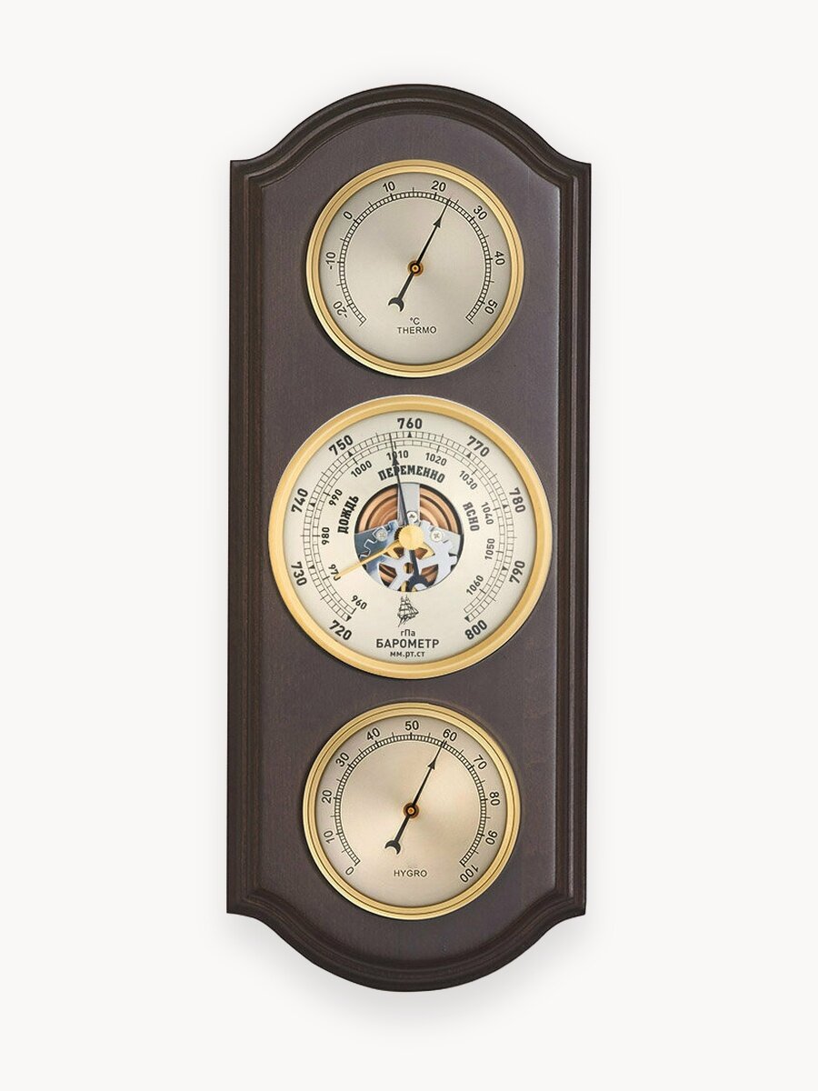 Метеостанция механическая Бриг БМ93005-1-В, настенная, дерево, цвет венге. Измерение давления, влажности и температуры.