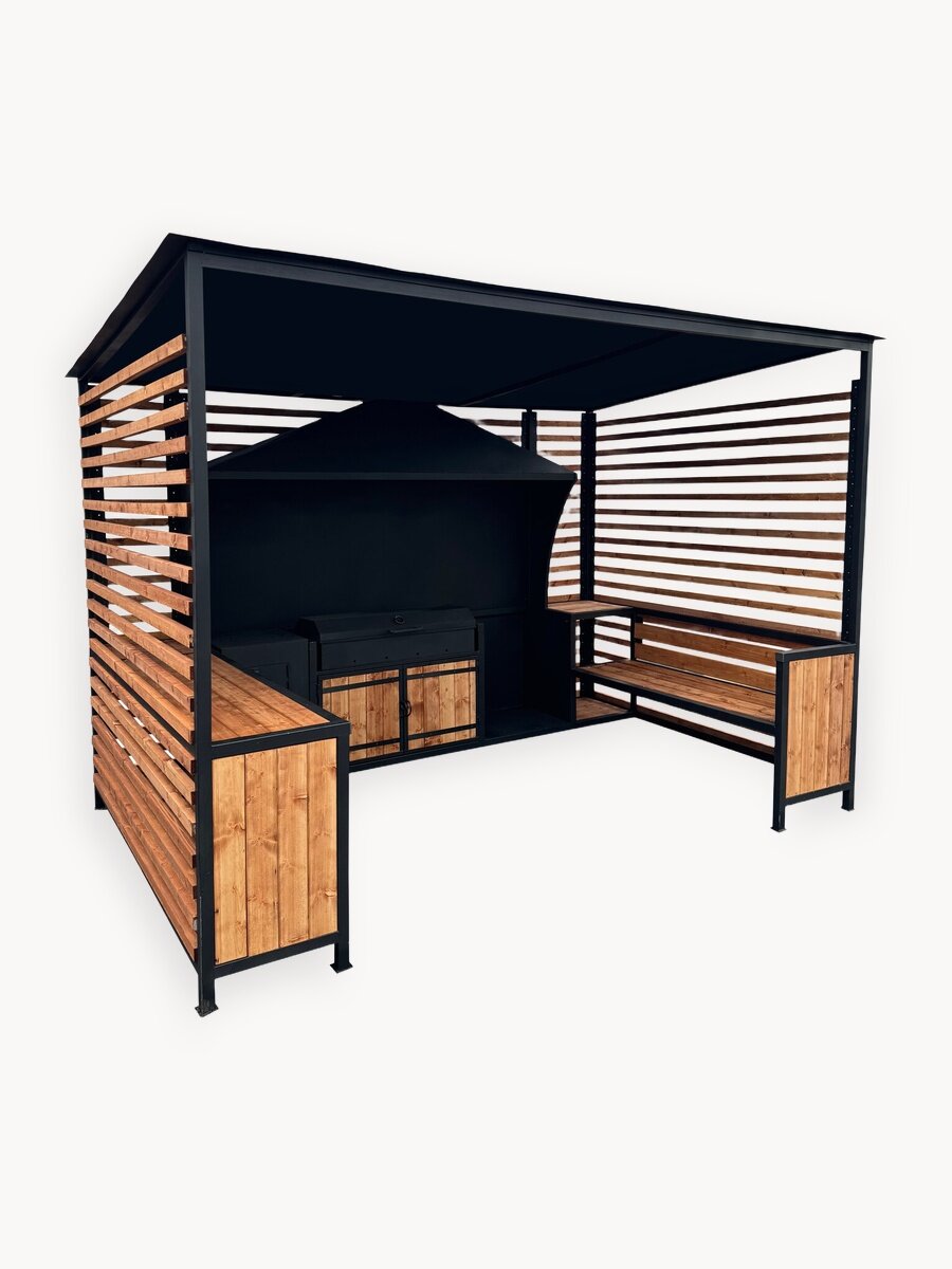 Мангал "Лофт комплекс 8", стационарный, с крышей, черный, 235x305x190см