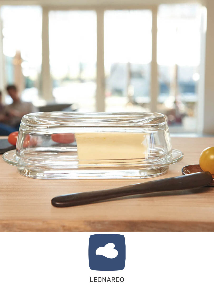 Масленка с крышкой Leonardo Loop, 21х7.7х10.5 см, стекло, прозрачная