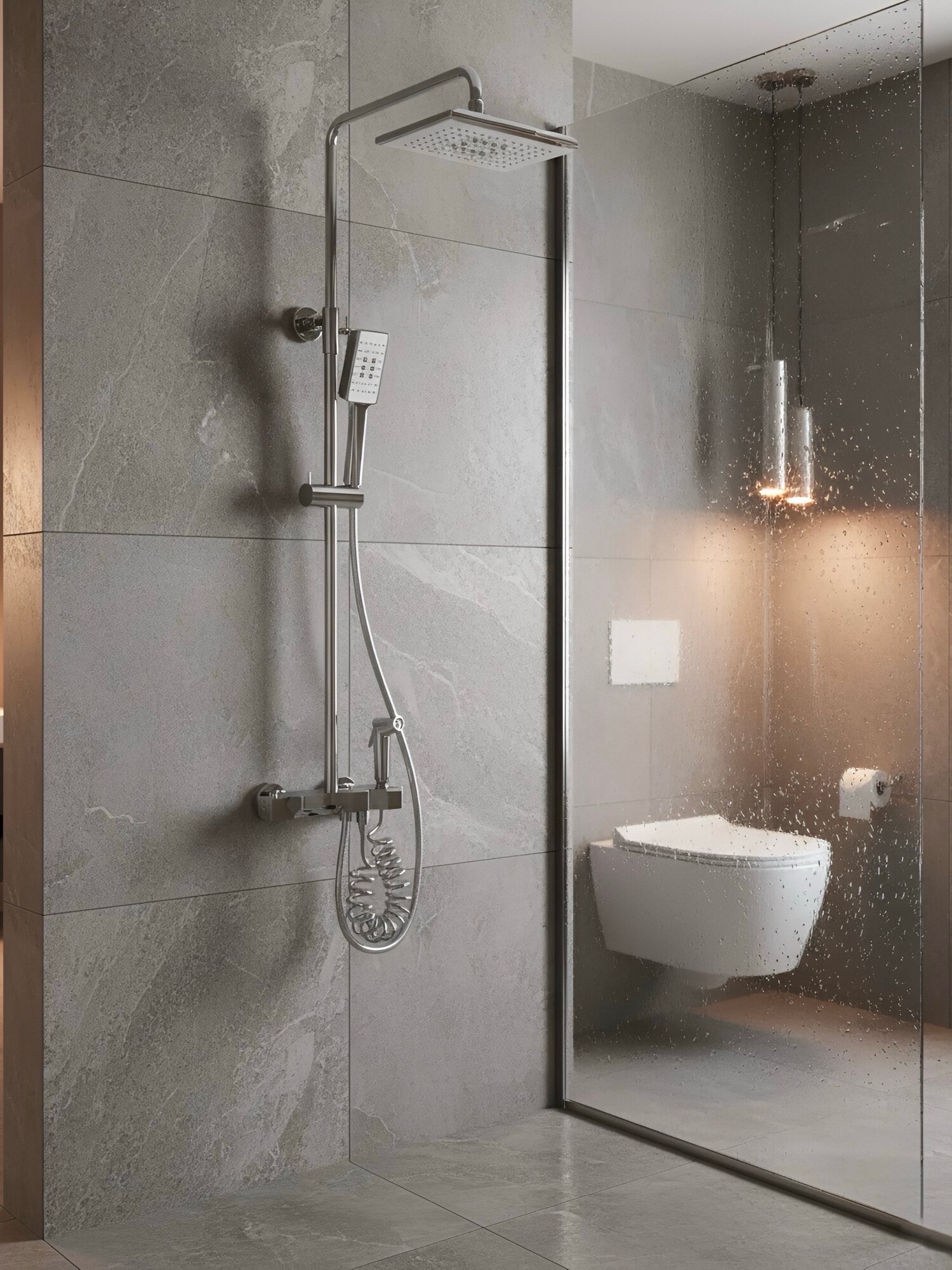 Душевая система с тропическим, гигиеническим душем и смесителем с термостатом