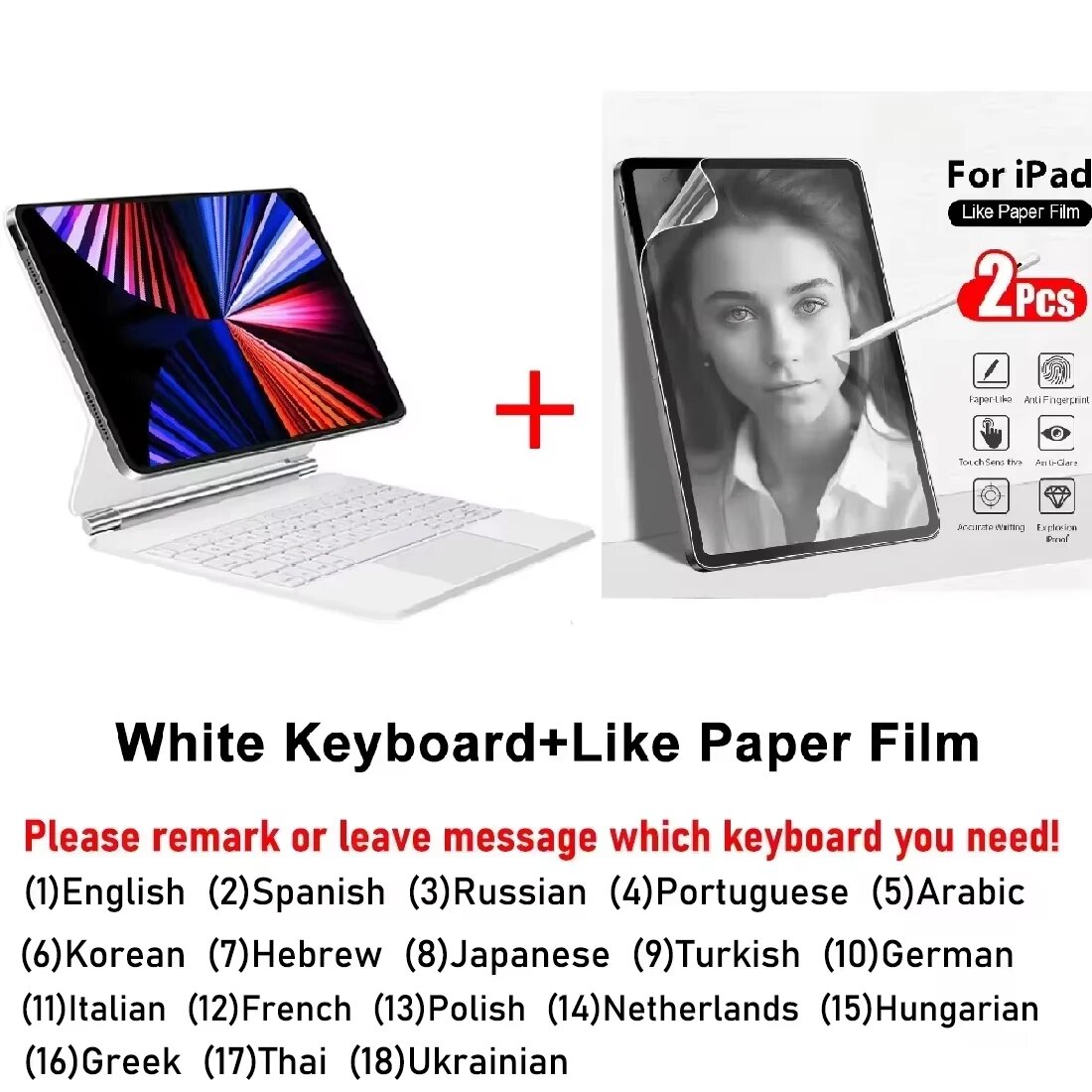 PULUZ Клавиатура с подсветкой для iPad Air / Pro кожаная iPad Air 13 (M2-M3), White Add Film