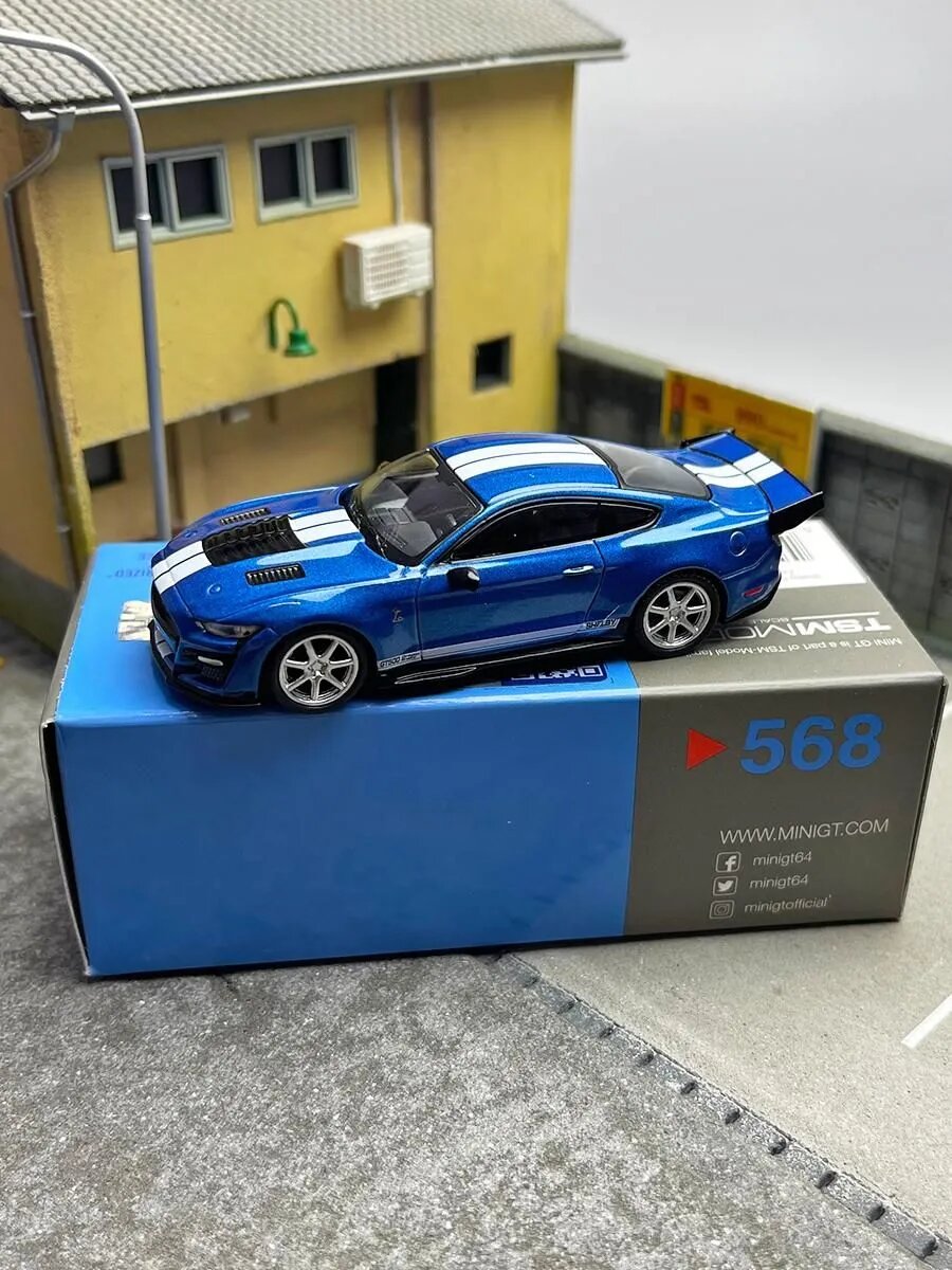 МашинкаTSM MINI GT 1/64 #568 Ford Shelby GT500 Dragon Snake Concept Ford Performance Blue Die-cast Alloy Car Model Collection Toy Gift