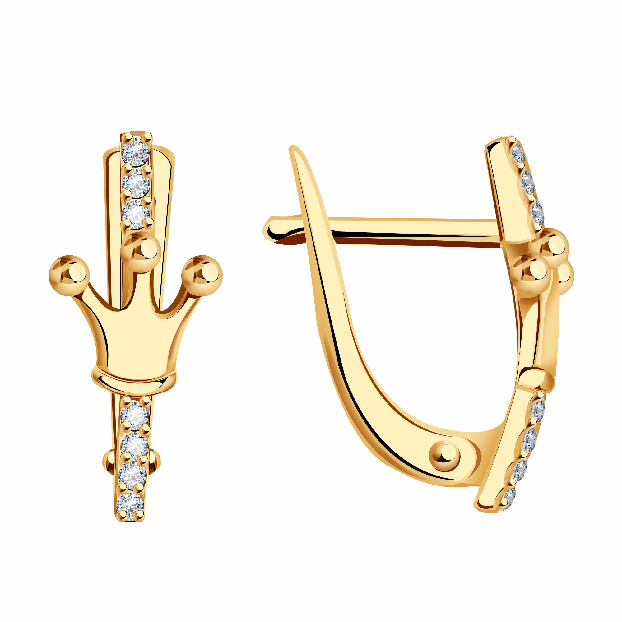 Серьги, желтое золото, 375 проба, фианит