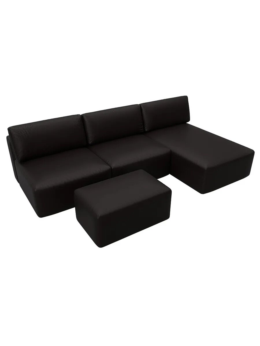 Диван угловой с пуфом из модульного набора Лего, с ящиком для белья, экокожа