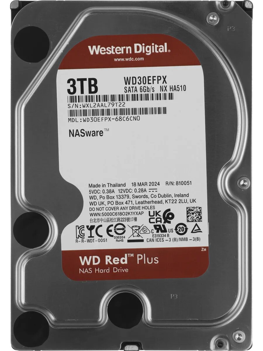 Жесткий диск SATA-III 3TB WD30EFPX NAS Red Plus (5400rpm)