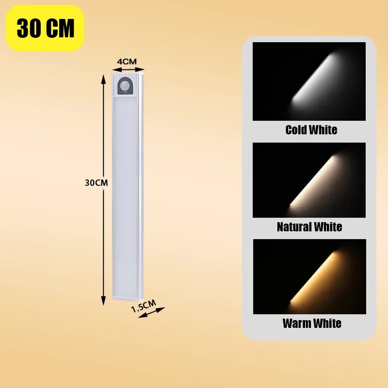 Фотолампа для шкафа, беспроводная лампа с датчиком движения, трехцветная, для гардероба, подсветка лестницы, для кухонного шкафа