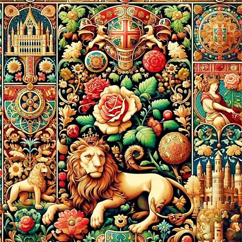 Полная вышивка Eco-Cotton Thread 14ct Printed Lion Cross Stitch Kit 50x50см