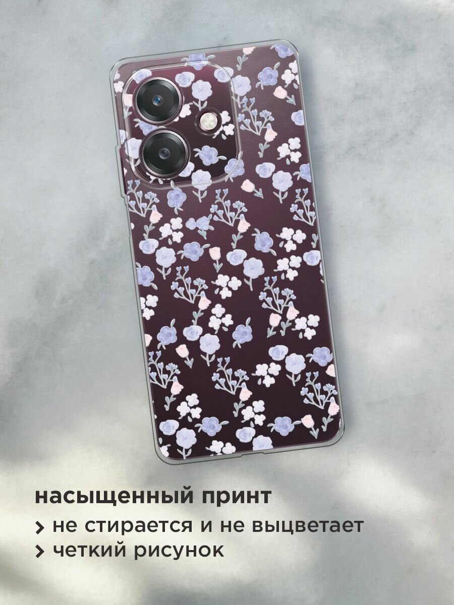 Чехол на Oppo A3/A3x / Оппо А3/A3x с принтом "Сиреневые розы паттерн", прозрачный — фото 1
