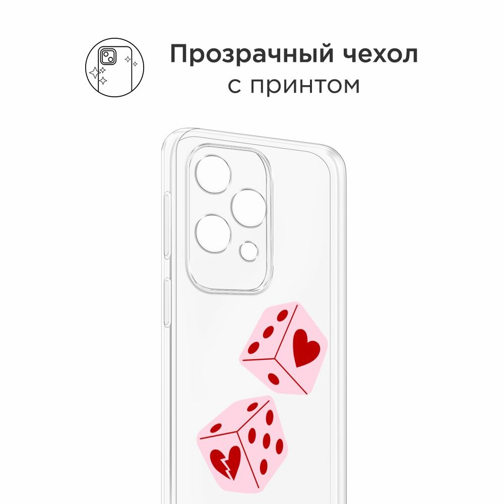 Чехол на Oppo Reno 13 / Оппо Рено 13 с принтом "Игральные кубики любви - 14 февраля", прозрачный — фото 1