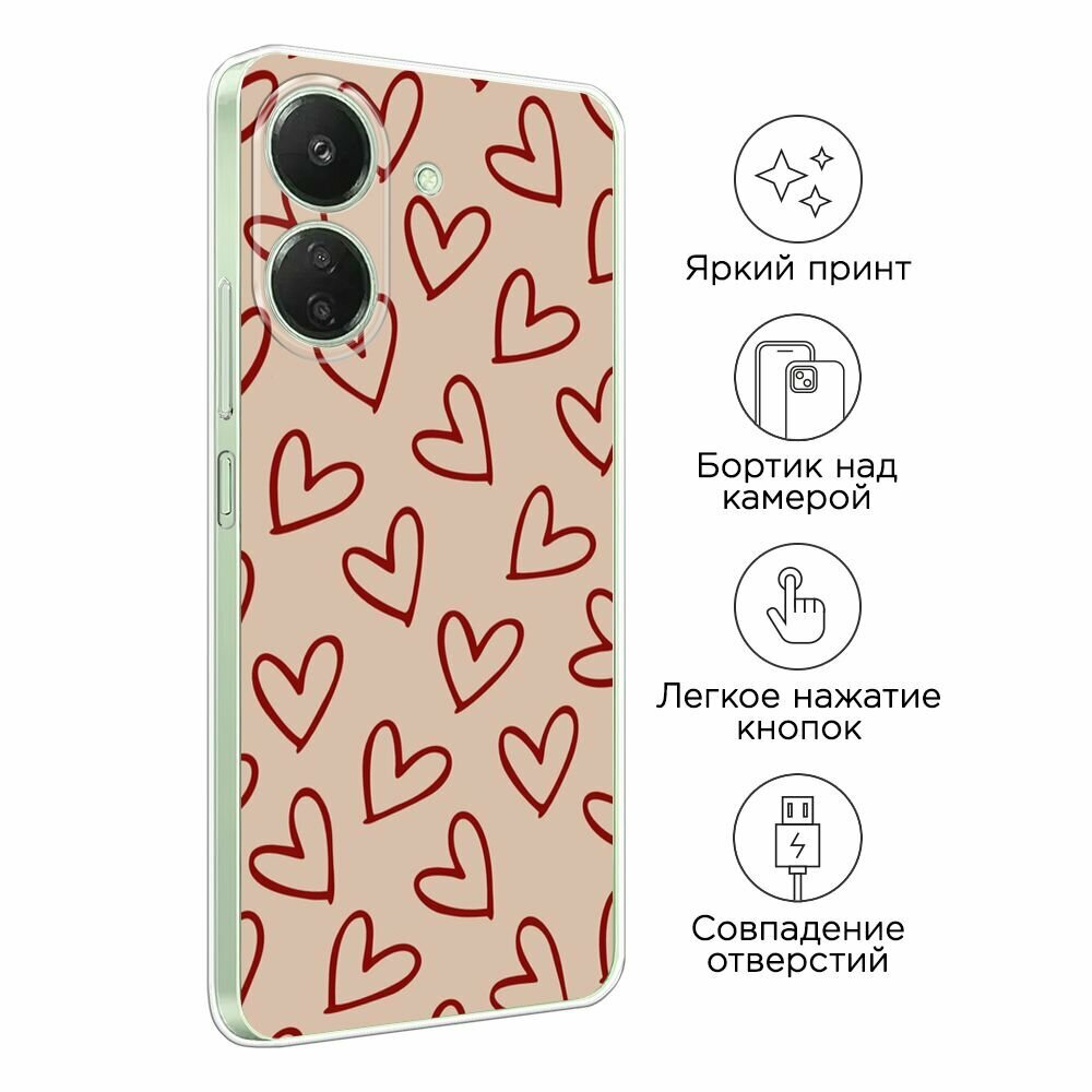 Чехол на Xiaomi Redmi 13C/Poco C65 / Сяоми Редми 13C/Поко С65 с принтом "Little hearts doodles 1 - 14 февраля" — фото 1