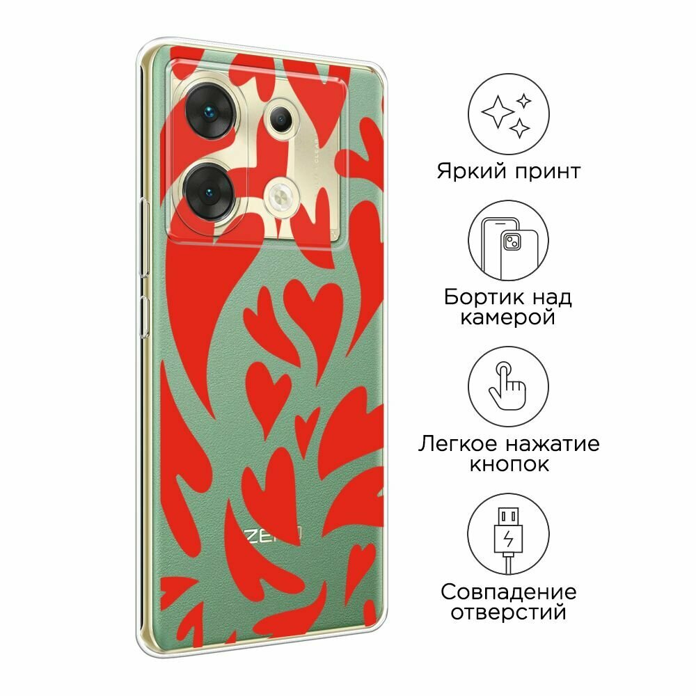 Чехол на Infinix Zero 30 5G / Инфиникс Зеро 30 5G с принтом "Crazy hearts 2 - 14 февраля", прозрачный — фото 1