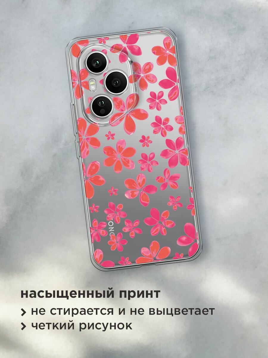 Чехол на Honor 400 Pro / Хонор 400 Про с принтом "Росыпь ярких цветов", прозрачный — фото 1