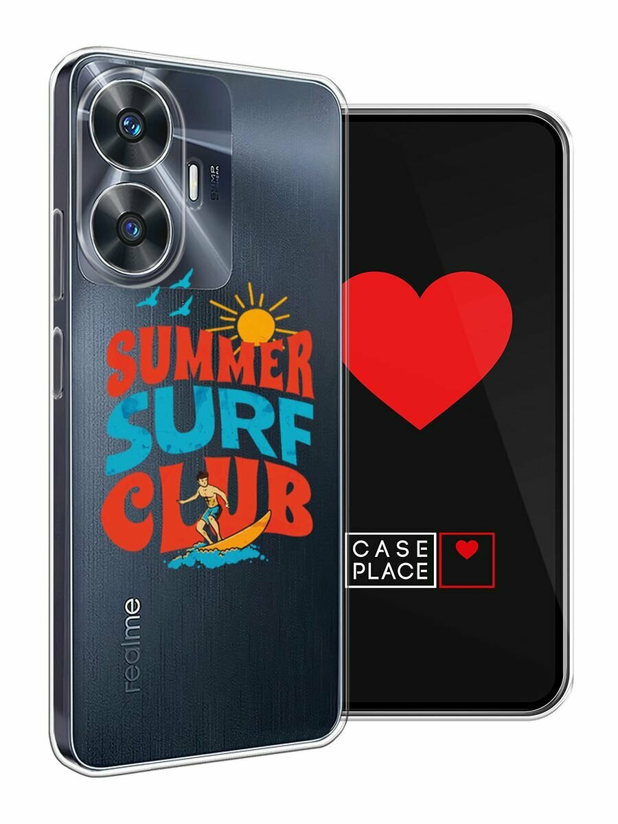 Чехол на Realme C55 / Реалми C55 с принтом "Summer surf club", прозрачный — фото 1