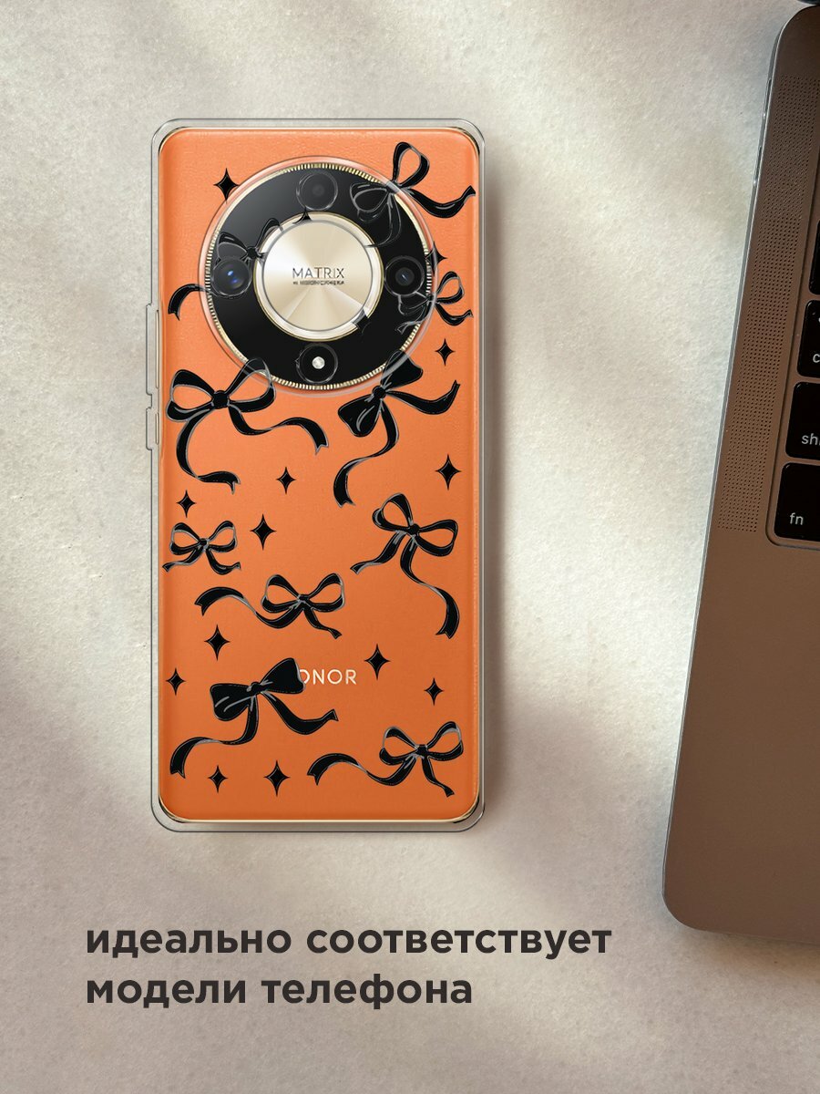 Чехол на Honor X9b / Хонор X9B с принтом "Милые чёрные бантики 4" — фото 1