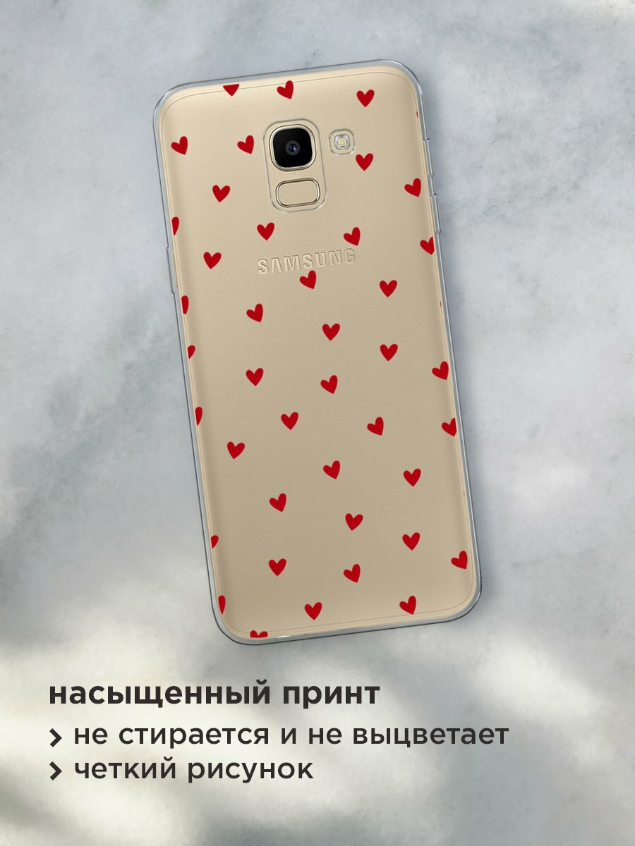 Чехол на Samsung Galaxy J6 2018 / Самсунг Галакси Джей 6 2018 с принтом "Red hearts", прозрачный — фото 1