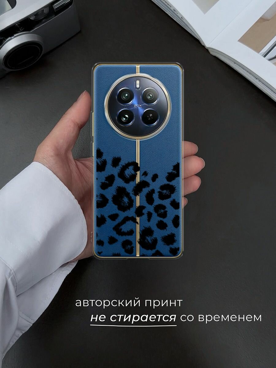 Чехол на Realme 12 Pro / Реалми 12 Про с принтом "Окрас леопарда фон черный", прозрачный — фото 1