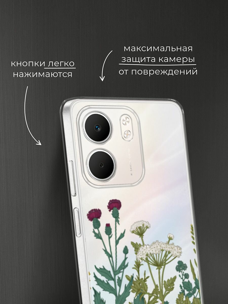 Чехол на Oppo A5x / Оппо А5x с принтом "Дикие полевые цветы", прозрачный — фото 1