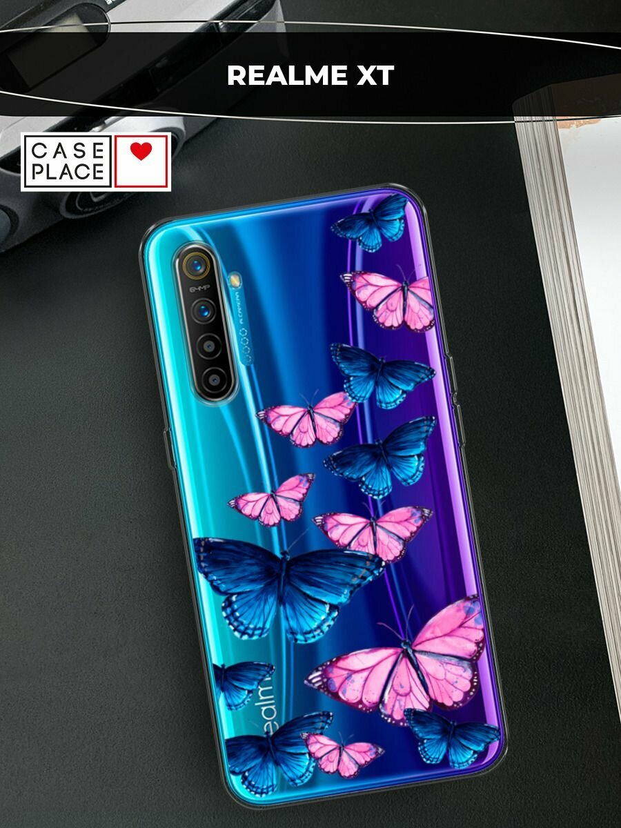 Чехол на Realme XT / Реалми XT с принтом "Взлетающие бабочки", прозрачный