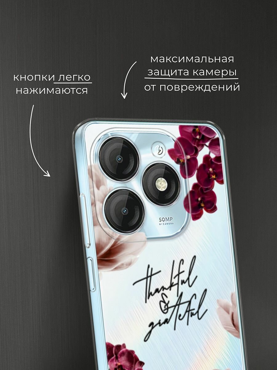 Чехол на Itel P55 / Ител Р55 с принтом "Надпись в цветах" — фото 1