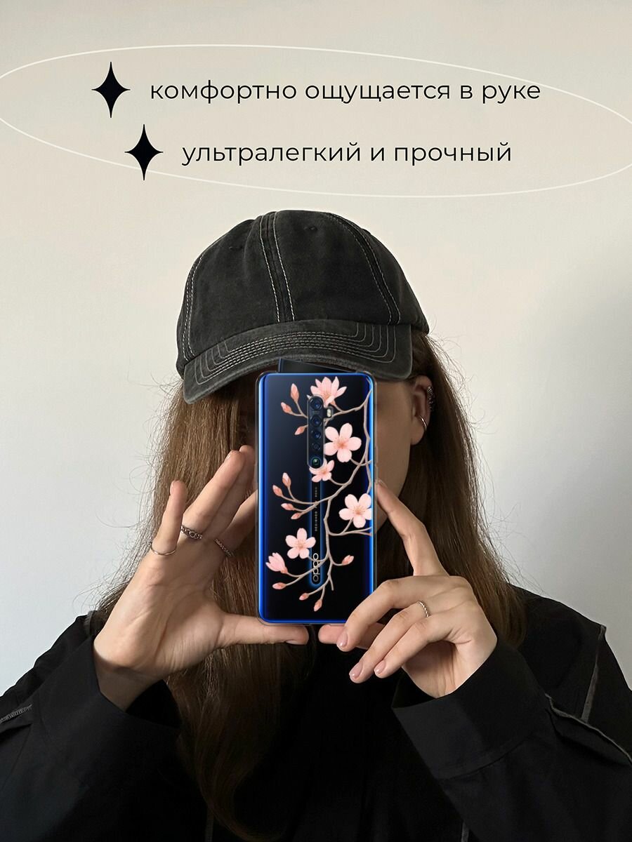 Чехол на Oppo Reno 2 / Оппо Рено 2 с принтом "Веточка распускающейся сакуры 2" — фото 1