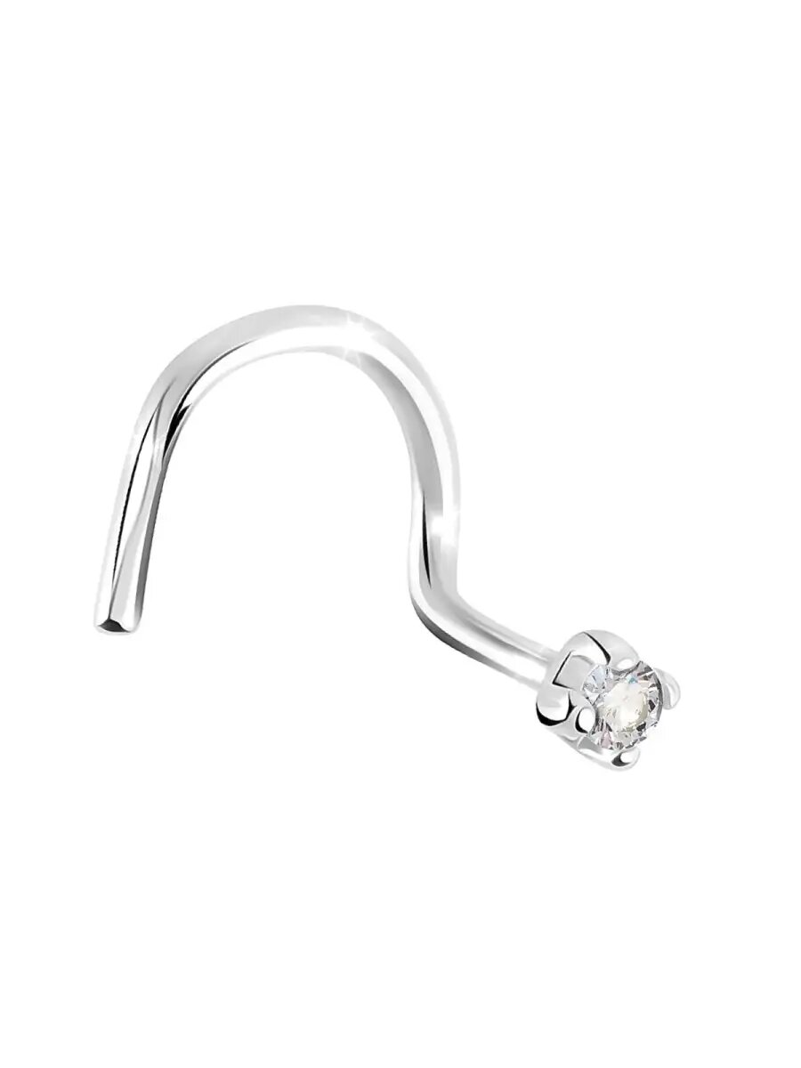 Пирсинг в нос, серебро, 925 проба, родирование, фианит
