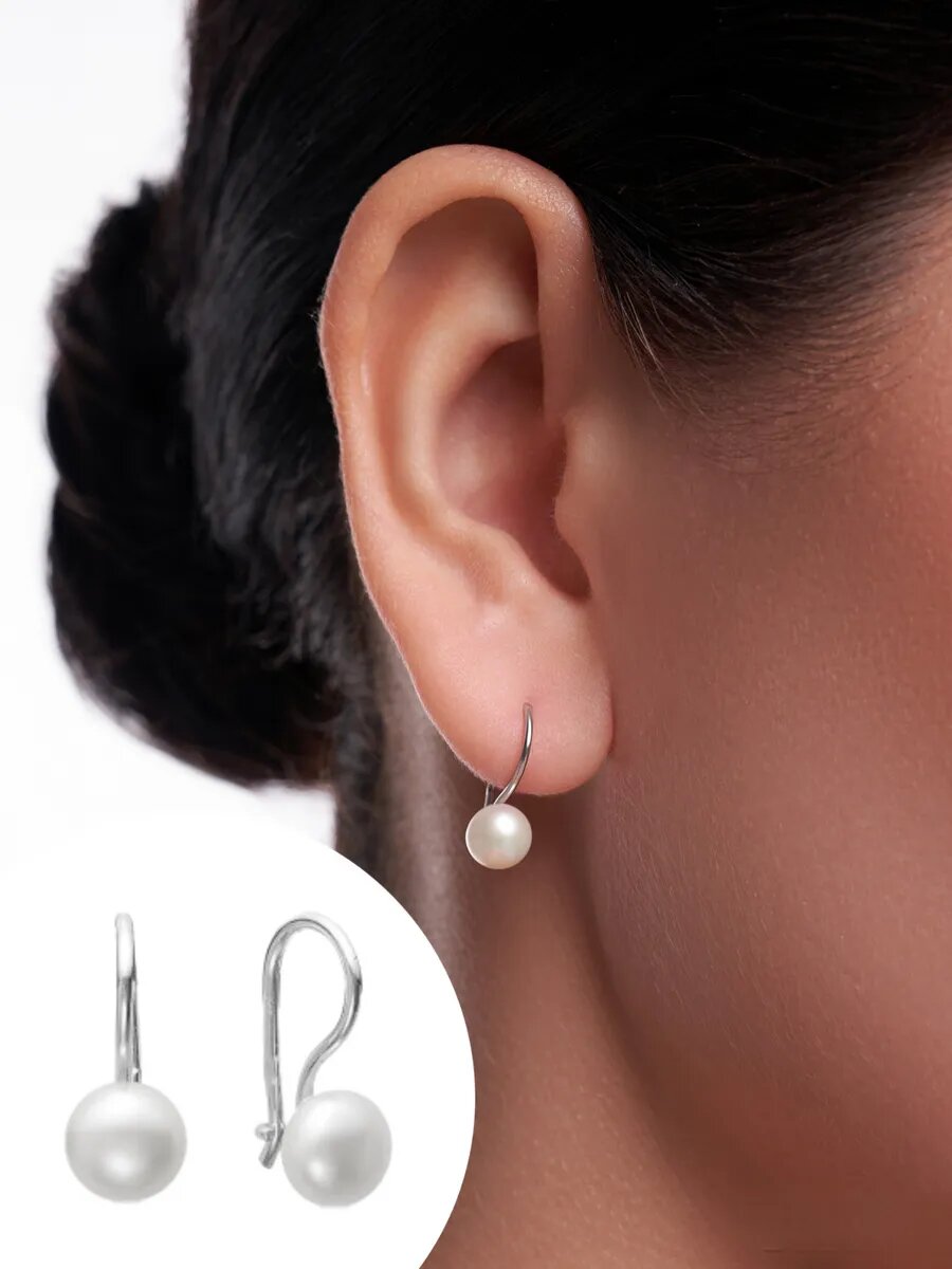 Серьги, серебро, 925 проба, родирование, жемчуг культивированный