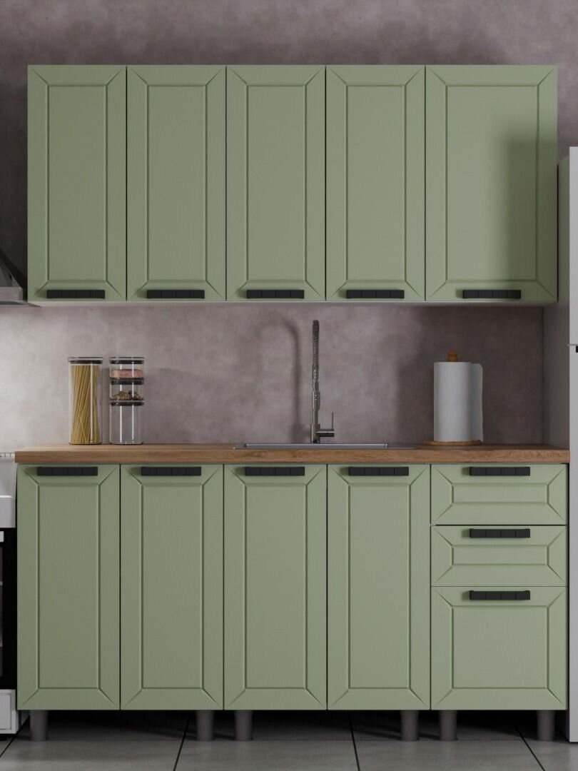 ARNIKA Кухонный гарнитур 1,6м Фиcташка/Фисташка, черный (без столешницы)