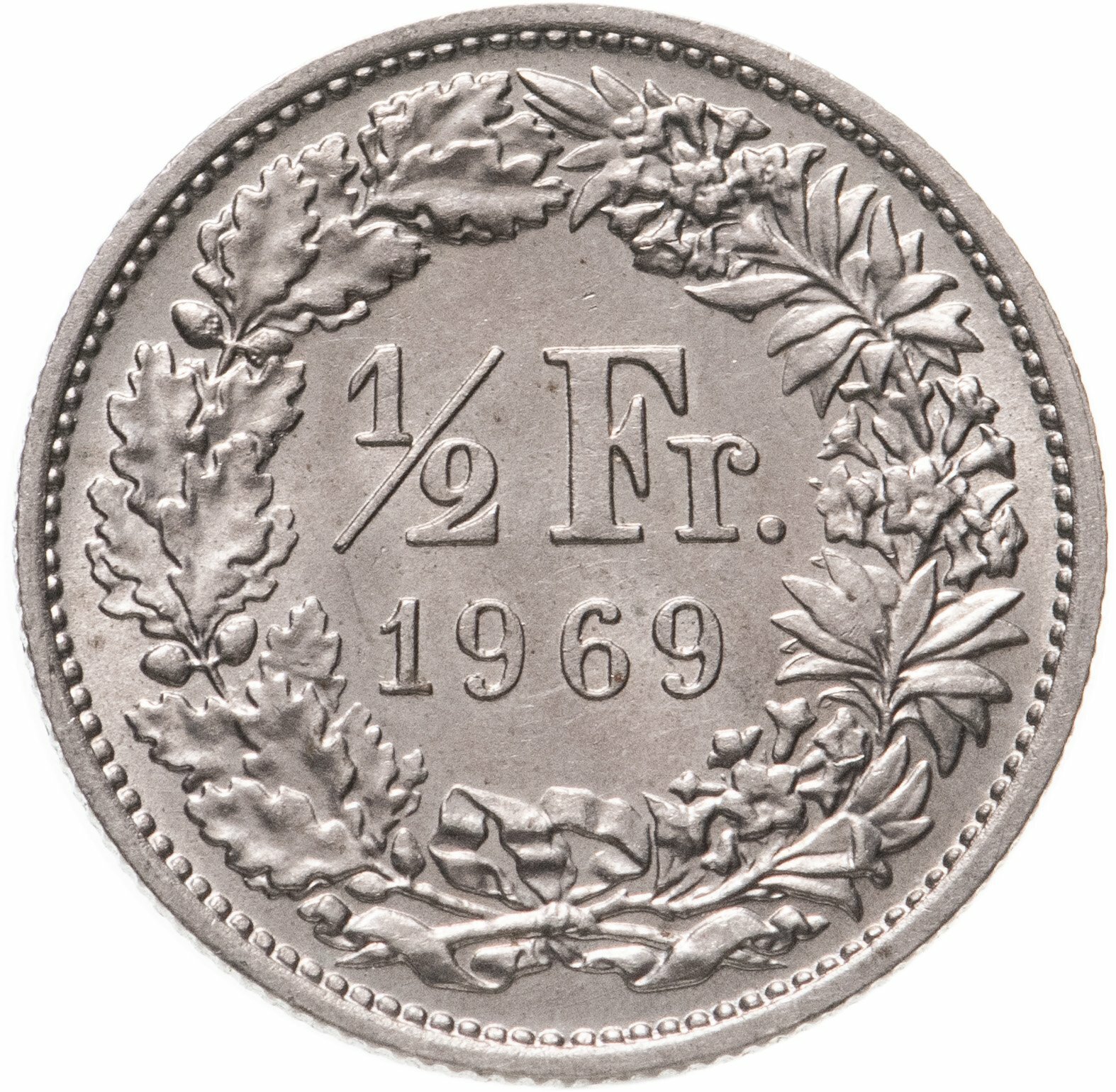 Швейцария 1/2 франка franc 1969-1990, Мельхиор медь-никель, в сохранности AU-UNC