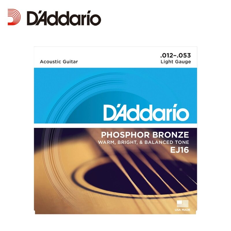 D'Addario EJ16 Фосфорная Бронза Струны для Акустической Гитары, Средне-Легкий Калибр 0.012, Превосходный Звук для Фолка