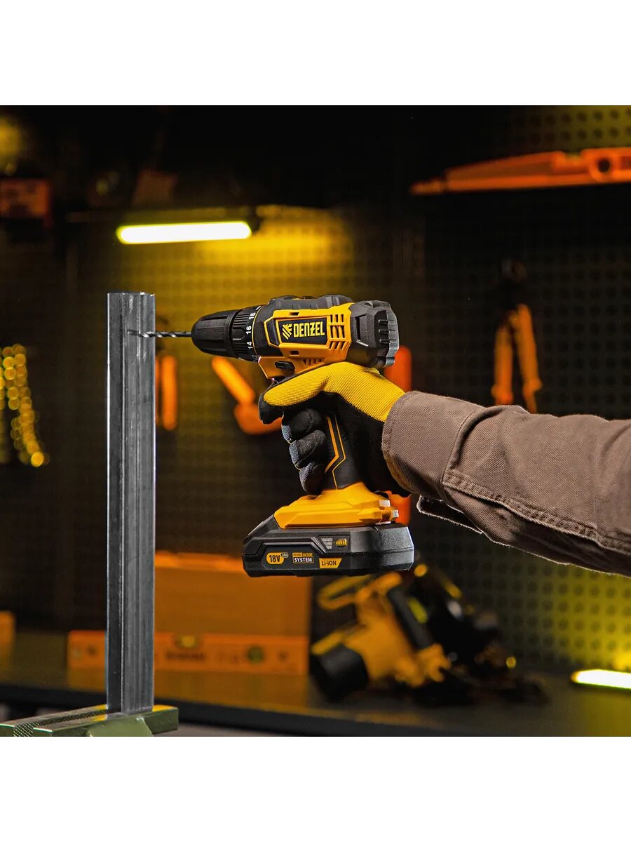 Дрель-шуруповерт аккумуляторная CDL-18-0, Li, DENZEL, 26117