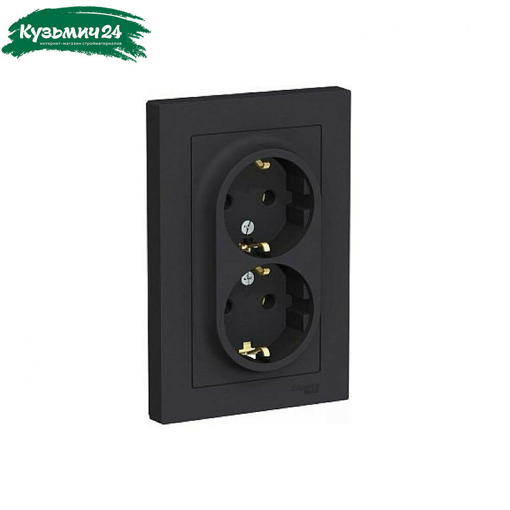 Розетка 2-местная Schneider Electric AtlasDesign ATN001024 с заземлением, встраиваемая, карбон
