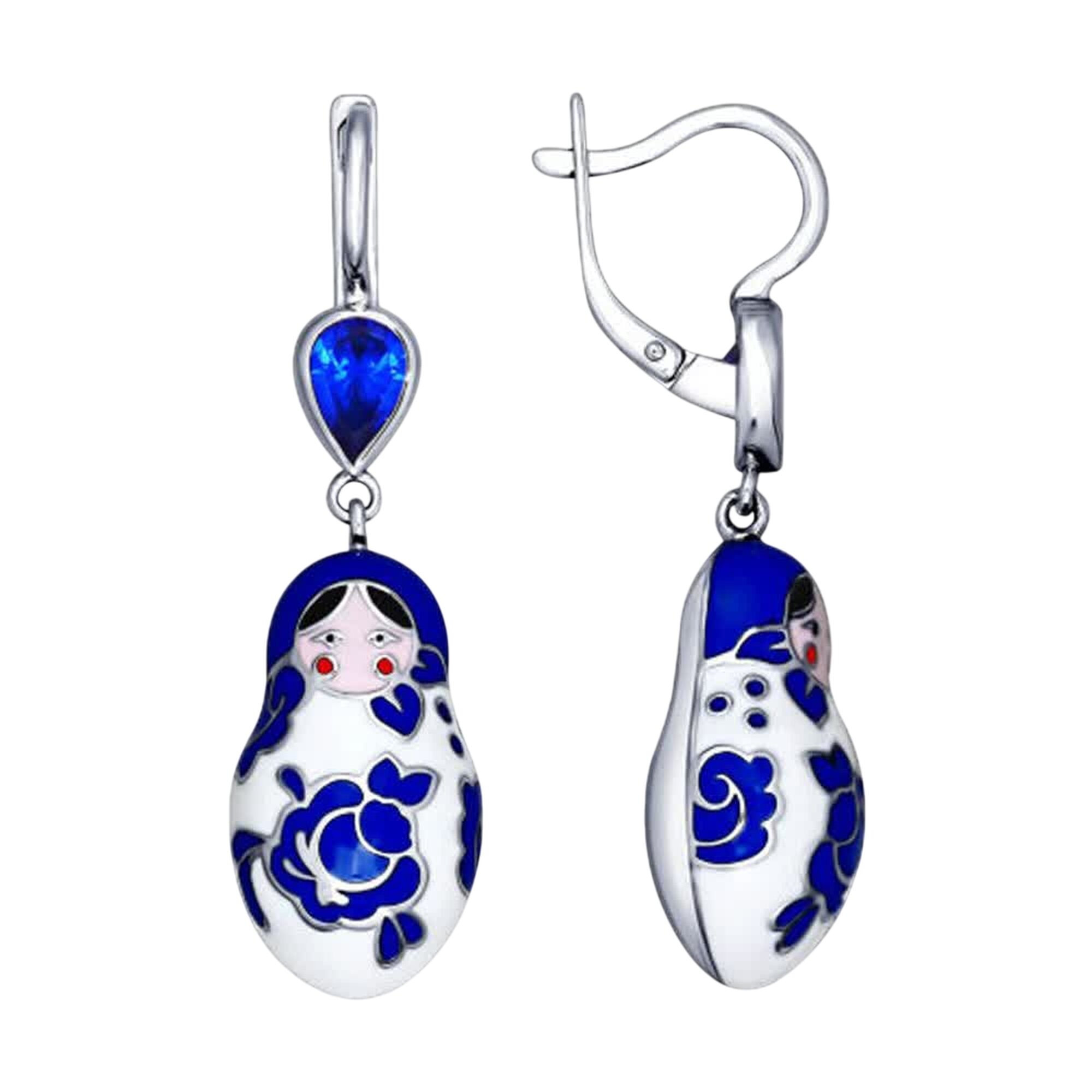 Серьги, серебро, 925 проба, серебрение, фианит, эмаль