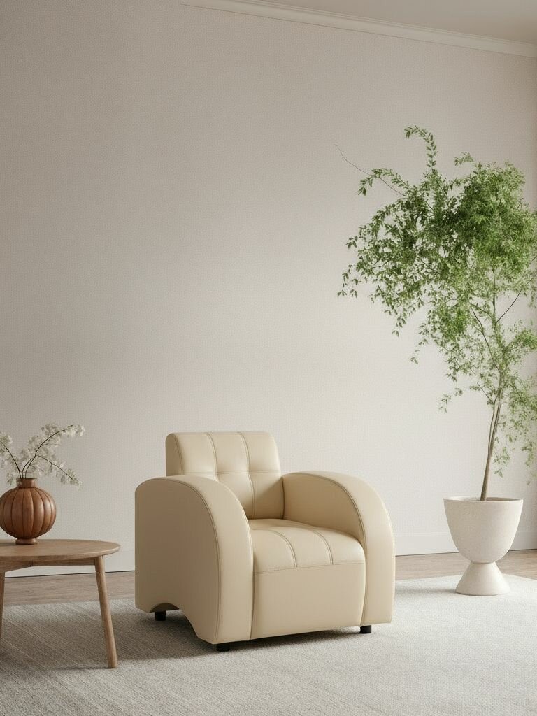 Кресло Вега с подлокотниками кремовая кожа в офис, дом, салон красоты, прихожую, гостиную, зону ожидания.