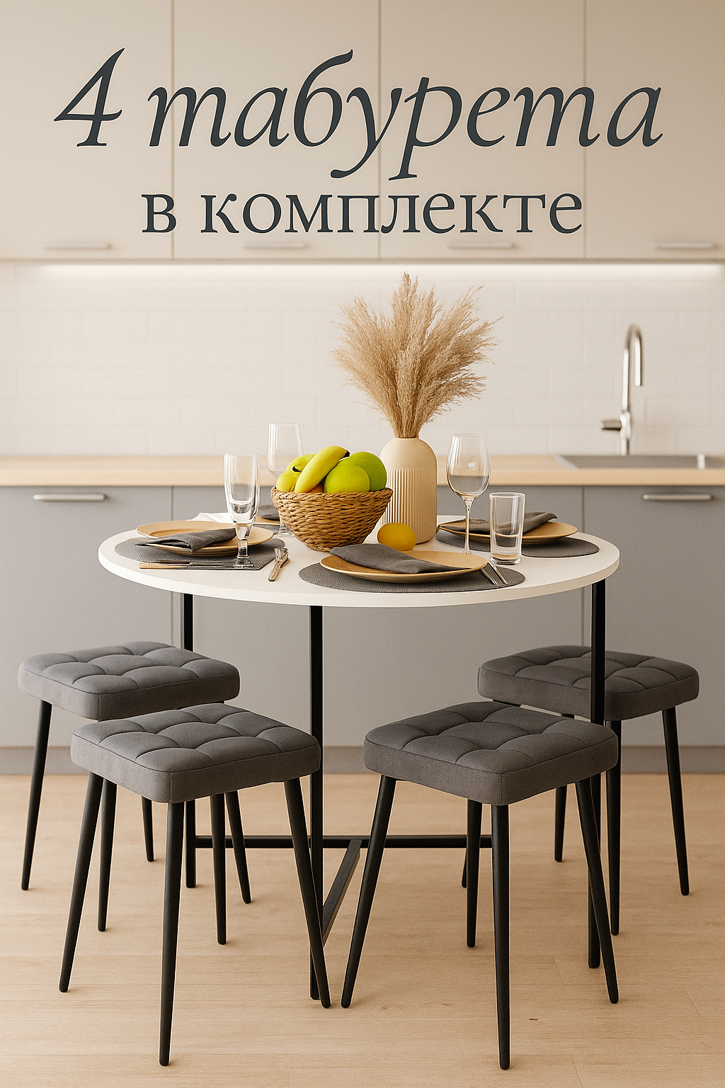 Табуреты Harmony Style для кухни, обивка мягкий велюр, антивандальные, разборные, квадратные, 4 шт