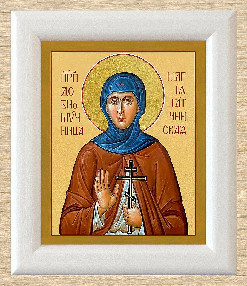 Преподобномученица Мария Лелянова, Гатчинская, икона в белой деревянной рамке 12,5*14,5 см