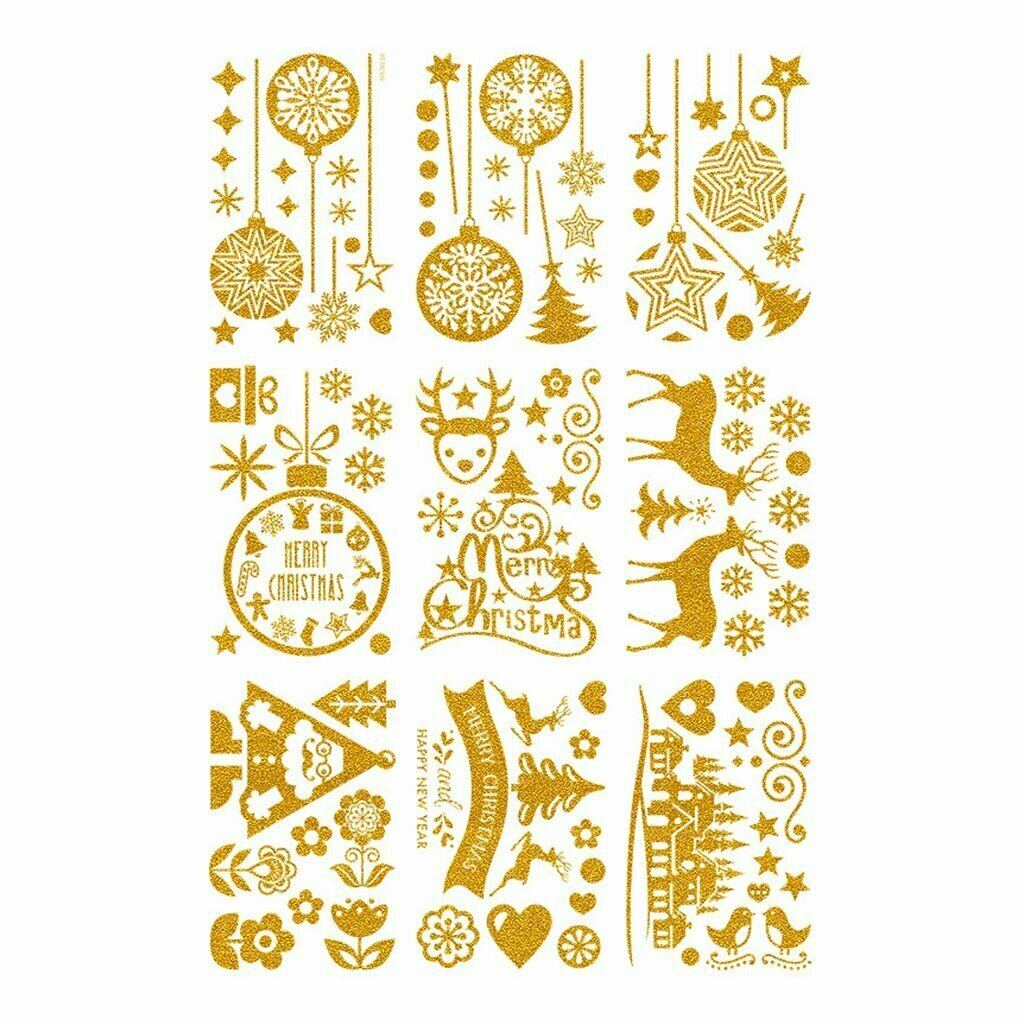 1 комплект из 9 листов, посыпанных золотой пудрой, рождественских статичных наклеек, наклеек для украшения оконных стекол, дверей и подоконников-09 моделей