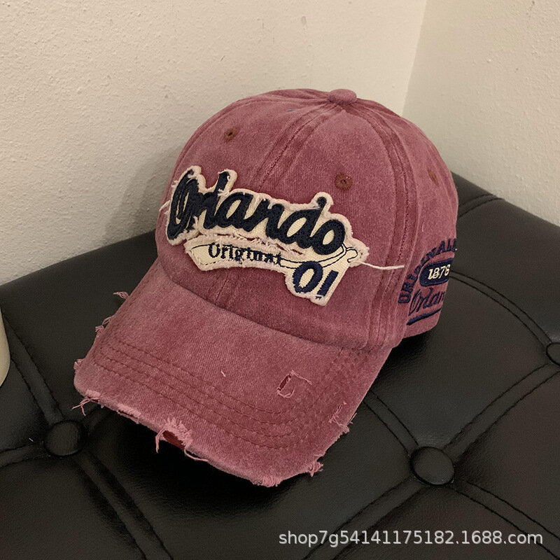 2025 женская корейская версия универсальная вышитая пара хип-хоп с изогнутыми полями мытая фуражка мужская ретро потертая английская бейсболка
