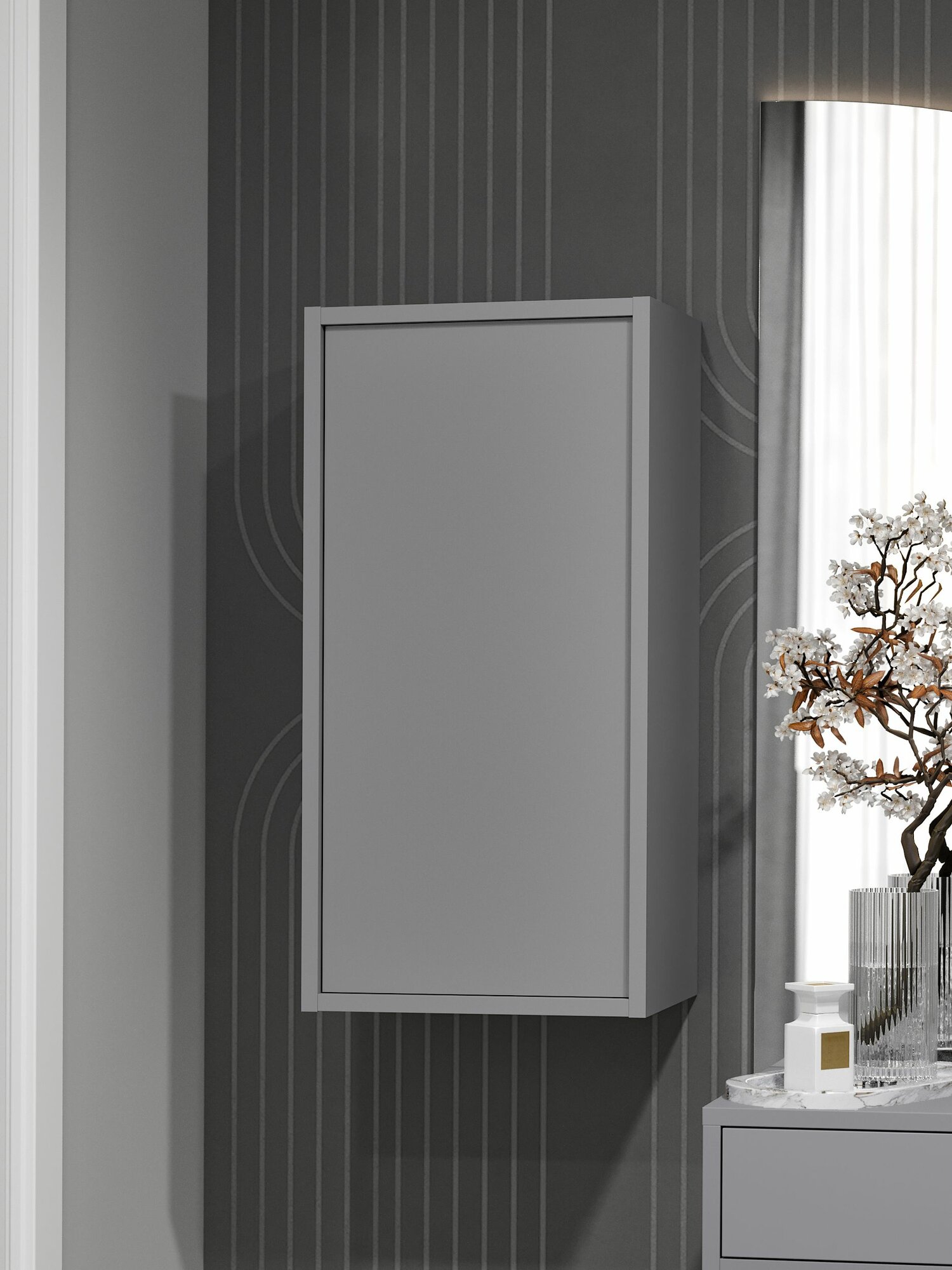 Шкафчик навесной 66х33х25 см темно-серый, открывание от нажатия push pull