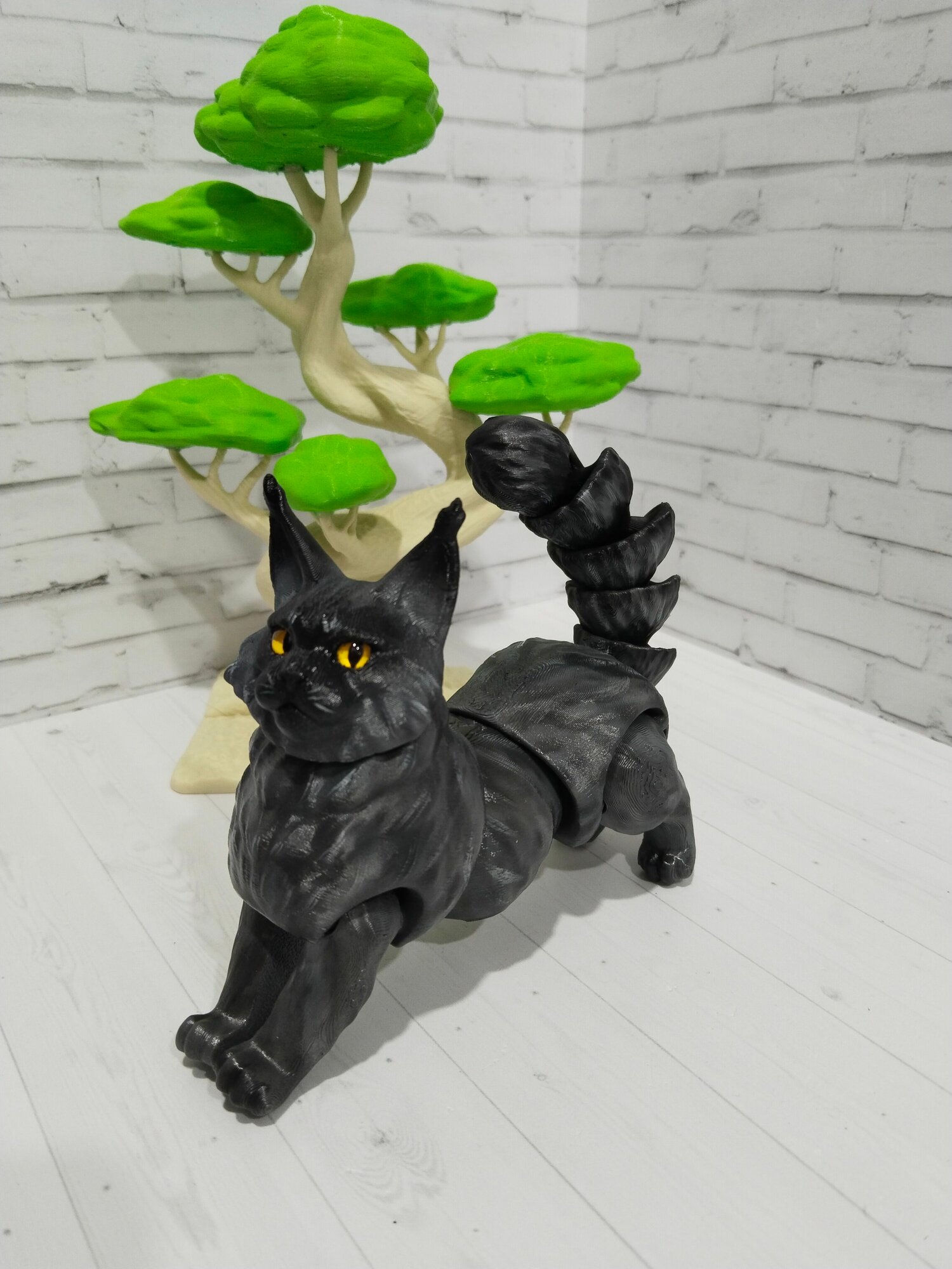 Кот большой мейн-кун чёрно-серый подвижный 3d, ручная роспись